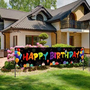 colorful happy birthday banner, large fabric happy birthday sign backdrop background, happy birthday yard sign for kids birthday party decorations girls boys bday decor, 71 x 15.7 inches (dark color)