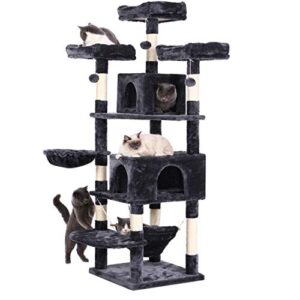 bewishome cat tree 66.3 inch multi-level large cat tower with plush top perches, sisal scratching post cat play house kitty activity center mmj14h