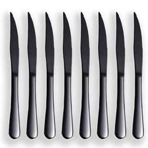 black steak knife set, kyrtaon black serrated knife, titanium black plating stainless steel sharp knives set, dinner knifes set of 8, dishwasher safe sturdy and easy to clean