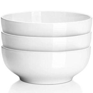 delling 60 oz large serving bowls set, 8" white soup bowls big salad bowls for kitchen, ceramic mixing bowls for pasta, soup, fruit vegetable, ramen, microwave & dishwasher safe, 3 pack