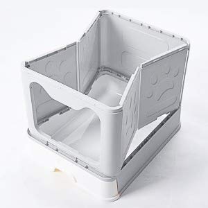 Petphabet Cat Litter Box, Square Foldable Jumbo Hooded Cat Litter Box with Plastic Scoop (Grey)