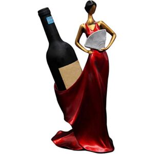 kelendle beauty wine holder bottle wine rack tall drink tabletop accessory single bottle stand women shaped sturdy sculpture figurine kitchen decoration restaurant setting crafts(red)