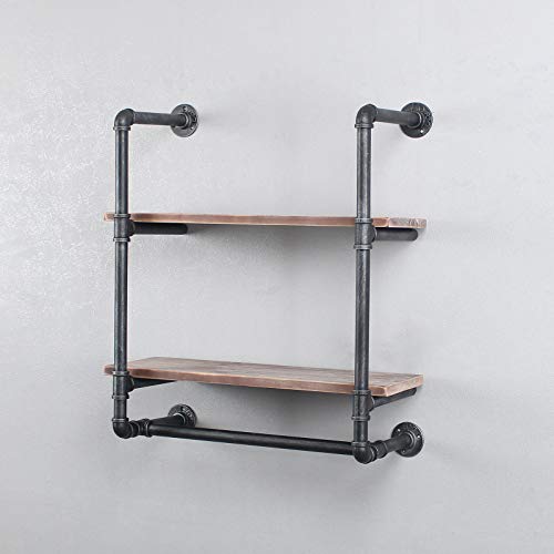 Industrial Pipe Towel Rack,Bathroom Shelves Wall Mounted,Rustic 2 Layer Bathroom Shelf with Towel Bar,Metal Storage Wall Shelf for Kitchen,Floating Shelves,Bathroom Shelves Over Toilet