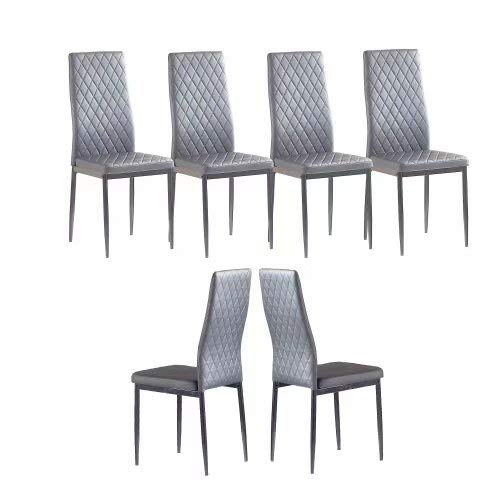 IANIYA Dining Chair Modern Minimalist Fireproof Leather Sprayed Metal Pipe Diamond Grid Pattern Restaurant Home Conference Chair Set of 6 Gray