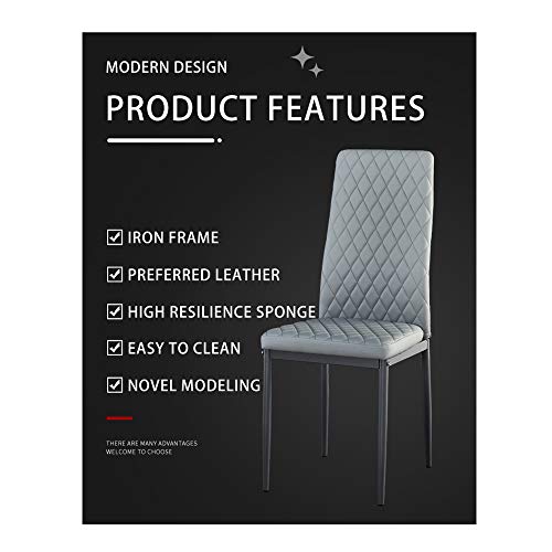 IANIYA Dining Chair Modern Minimalist Fireproof Leather Sprayed Metal Pipe Diamond Grid Pattern Restaurant Home Conference Chair Set of 6 Gray