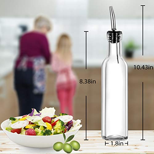 Gusnilo Olive Oil Dispenser, Oil Vinegar Cruet, Square Tall Glass Bottle W/Stainless Steel Pourer Spout SET OF 2-8 Oz(Ounce)