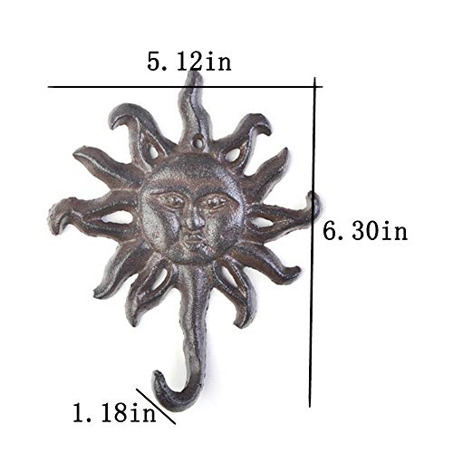 Geenite Antiqued Cast Iron Sun Head Single Hook Hanger Animal Shaped Coat Hat Hooks Heavy Duty Iron Art Decorative 1 pc