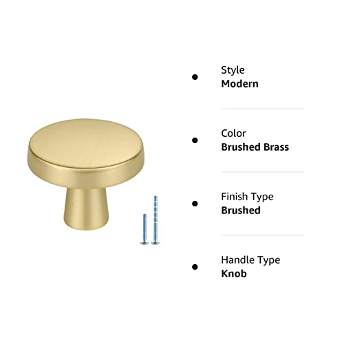 homdiy 5 Pack Gold Cabinet Knobs Round Brushed Brass Kitchen Knobs Zinc Alloy Dresser Knobs Metal Cabinet Handles for Drawer Desk Cabinets Cupboard