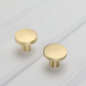 homdiy 5 Pack Gold Cabinet Knobs Round Brushed Brass Kitchen Knobs Zinc Alloy Dresser Knobs Metal Cabinet Handles for Drawer Desk Cabinets Cupboard