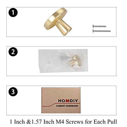 homdiy 5 Pack Gold Cabinet Knobs Round Brushed Brass Kitchen Knobs Zinc Alloy Dresser Knobs Metal Cabinet Handles for Drawer Desk Cabinets Cupboard