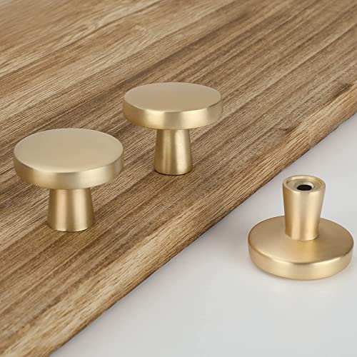 homdiy 5 Pack Gold Cabinet Knobs Round Brushed Brass Kitchen Knobs Zinc Alloy Dresser Knobs Metal Cabinet Handles for Drawer Desk Cabinets Cupboard