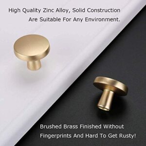 homdiy 5 Pack Gold Cabinet Knobs Round Brushed Brass Kitchen Knobs Zinc Alloy Dresser Knobs Metal Cabinet Handles for Drawer Desk Cabinets Cupboard