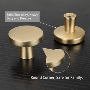 homdiy 5 Pack Gold Cabinet Knobs Round Brushed Brass Kitchen Knobs Zinc Alloy Dresser Knobs Metal Cabinet Handles for Drawer Desk Cabinets Cupboard