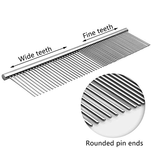 Pet Steel Comb Stainless Steel Grooming Comb with Rounded Ends Steel Combs for Dog Cat Steel Greyhound Comb Stainless Steel Cats Teeth Comb Professional Grooming Tool for Long and Short Haired Dogs