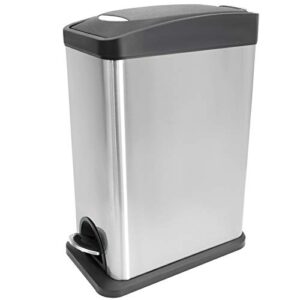 ctetc slim small trash can with lid soft close and removable inner wastebasket, rectangular narrow stainless steel trash can for bathroom bedroom office, anti-fingerprint brushed finish, 2.1gal/8l