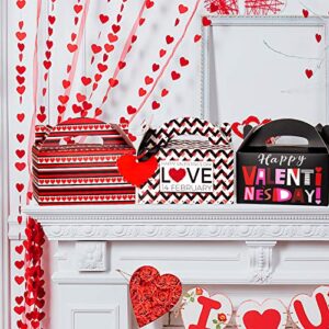 Whaline 24 Pack Valentine's Day Treat Boxes Kit Hearts Goody Box with 24Pcs Heart Cards and 3 Rolls Ribbons Cookie Holder Red Black Pink Candy Container Box for Valentines Girls Party Favors