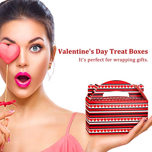 Whaline 24 Pack Valentine's Day Treat Boxes Kit Hearts Goody Box with 24Pcs Heart Cards and 3 Rolls Ribbons Cookie Holder Red Black Pink Candy Container Box for Valentines Girls Party Favors