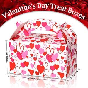 Whaline 24 Pack Valentine's Day Treat Boxes Kit Hearts Goody Box with 24Pcs Heart Cards and 3 Rolls Ribbons Cookie Holder Red Black Pink Candy Container Box for Valentines Girls Party Favors