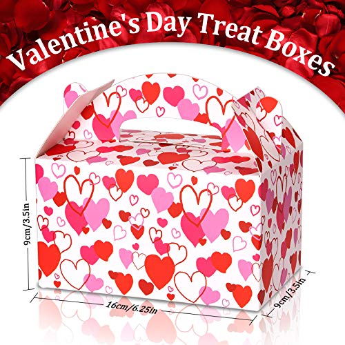 Whaline 24 Pack Valentine's Day Treat Boxes Kit Hearts Goody Box with 24Pcs Heart Cards and 3 Rolls Ribbons Cookie Holder Red Black Pink Candy Container Box for Valentines Girls Party Favors