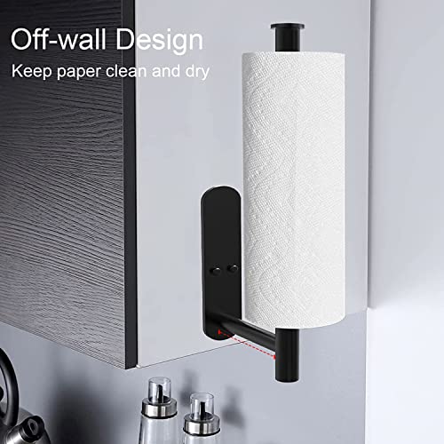 WYMECT Adhesive Paper Towel Holder Under Cabinet Wall Mount for Kitchen Paper Towel, 304 Stainless Steel Paper Towel Roll Holder with Screws Stick to Walll (Black)