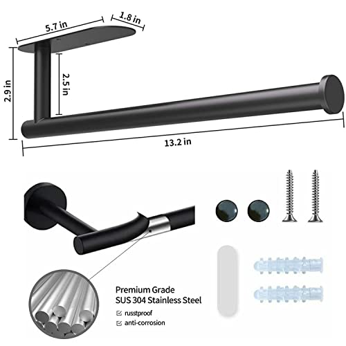 WYMECT Adhesive Paper Towel Holder Under Cabinet Wall Mount for Kitchen Paper Towel, 304 Stainless Steel Paper Towel Roll Holder with Screws Stick to Walll (Black)