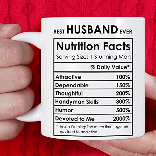 Best Husband Ever Gifts Coffee Mug, Valentines Day Gift for Husband, Birthday Gifts from Wife for Husband, Nutrition Facts Mugs, White, 11oz