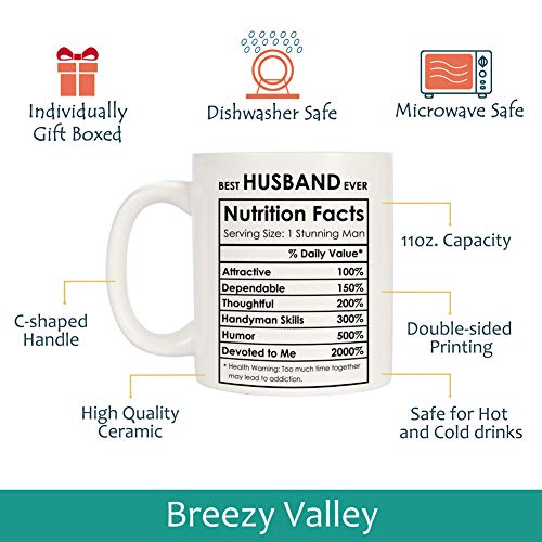 Best Husband Ever Gifts Coffee Mug, Valentines Day Gift for Husband, Birthday Gifts from Wife for Husband, Nutrition Facts Mugs, White, 11oz