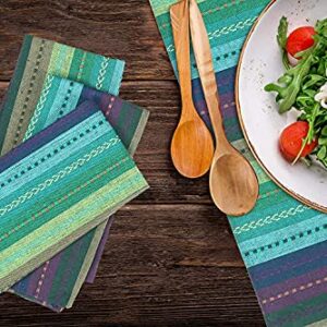 Cloth Napkins,Cotton Napkins,Dinner Napkins Cloth,Dinner Napkins,Cloth Napkins Set of 12 Cotton,Napkins Cloth,Cloth Napkins Cotton,Cotton Dinner Napkins, Salsa Stripe Napkins 18x18 Teal Multi