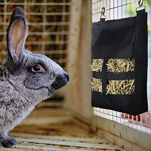 2 Pieces Guinea Pig Hay Bag Rabbit Feeding Bag Small Animal Hay Feeder Bag Hanging Feeder Sack for Rabbit Guinea Pig Chinchilla Hamsters Small Animals Hay Storage (Black)