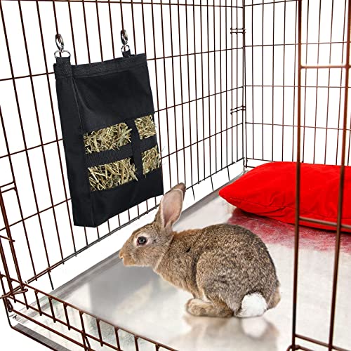 2 Pieces Guinea Pig Hay Bag Rabbit Feeding Bag Small Animal Hay Feeder Bag Hanging Feeder Sack for Rabbit Guinea Pig Chinchilla Hamsters Small Animals Hay Storage (Black)