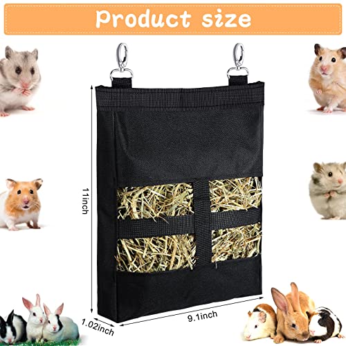 2 Pieces Guinea Pig Hay Bag Rabbit Feeding Bag Small Animal Hay Feeder Bag Hanging Feeder Sack for Rabbit Guinea Pig Chinchilla Hamsters Small Animals Hay Storage (Black)