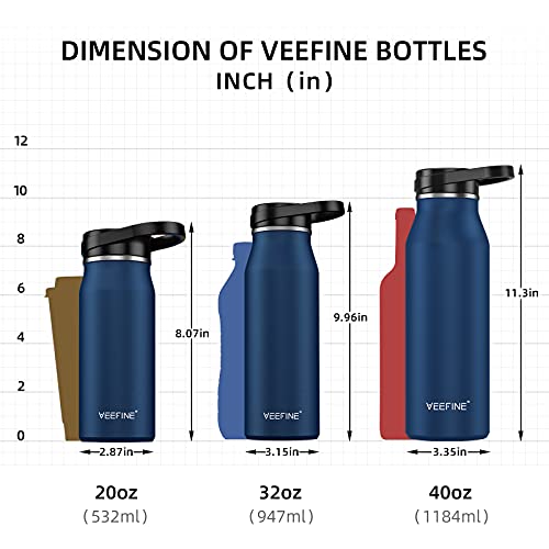 VeeFine Insulated Water Bottle Stainless Steel Water Bottles BPA-Free Dishwasher Safe 20/32/40oz Wide Mouth Lid Eco-Friendly Thermos for Hiking Camping and Travel