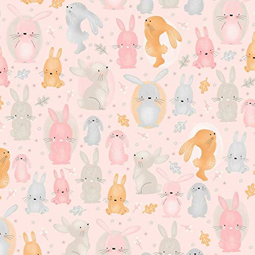 Quality Fabric Baby Bunny Rabbits on Pink Flannel by The 1/4 Yard (18x22)