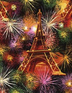 quality fabric paris eiffel tower fireworks cotton 1/2 yard 9x42