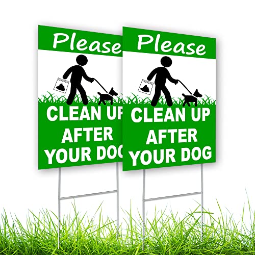 2 pcs Clean Up After Your Dog Signs - DOUBLE SIDED 8" x 12" No Dog Poop Signs for Yard Plastic - Curb Your Dog Sign - Pick Up After Your Dog Sign - No Dog Poop Signs for Yard - Dog Signs No Pooping