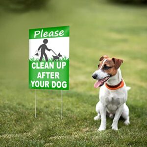 2 pcs Clean Up After Your Dog Signs - DOUBLE SIDED 8" x 12" No Dog Poop Signs for Yard Plastic - Curb Your Dog Sign - Pick Up After Your Dog Sign - No Dog Poop Signs for Yard - Dog Signs No Pooping