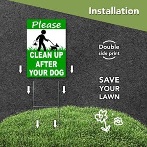 2 pcs Clean Up After Your Dog Signs - DOUBLE SIDED 8" x 12" No Dog Poop Signs for Yard Plastic - Curb Your Dog Sign - Pick Up After Your Dog Sign - No Dog Poop Signs for Yard - Dog Signs No Pooping