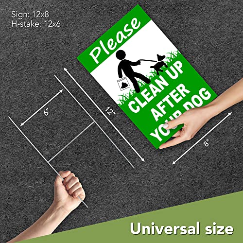 2 pcs Clean Up After Your Dog Signs - DOUBLE SIDED 8" x 12" No Dog Poop Signs for Yard Plastic - Curb Your Dog Sign - Pick Up After Your Dog Sign - No Dog Poop Signs for Yard - Dog Signs No Pooping