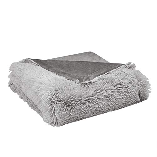 CosmoLiving by Cosmopolitan Cleo Throw Blanket-Faux Fur Shaggy to Mink Reverse Deluxe Ombre Fuzzy Design Spread, Ultra Soft, Cozy Living Room Couch, Sofa, Bed, 50"" x 60"", Grey (CL50-0030)