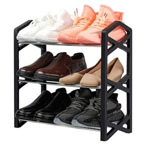 nihome 3-tier shoe rack multifunctional sturdy steel organizer compact small size lightweight 6 pairs footwear freestanding shelf for closet hallway entryway living room bedroom x shape frames (black)