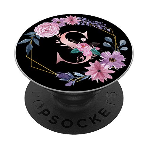 Women Floral Capital S Girly Personalized Initial Letter PopSockets PopGrip: Swappable Grip for Phones & Tablets