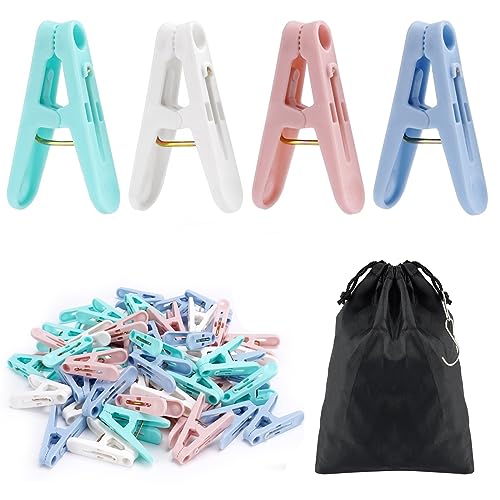 Plastic Clothes Pins Laundry Clips,56 Pcs Colorful Clothespins,2 inch Small Clothes Pin with Clothespin Bag,Clothespins for Hanging Clothes,4 Colors Cloths Pins Drying Line Pegs for Kitchen