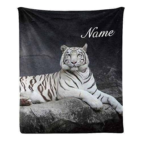 CUXWEOT Personalized Blanket with Name Custom Cool Tiger Soft Fleece Throw Blanket for Bed Sofa (50 X 60 inches)