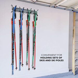 Ski Storage Rack, Wall Mounted, Holds 4 Pairs of Skis & Skiing Poles or Snowboard, for Home and Garage Storage, Wall Mounted, Heavy Duty, Rubber-Coated Hooks,