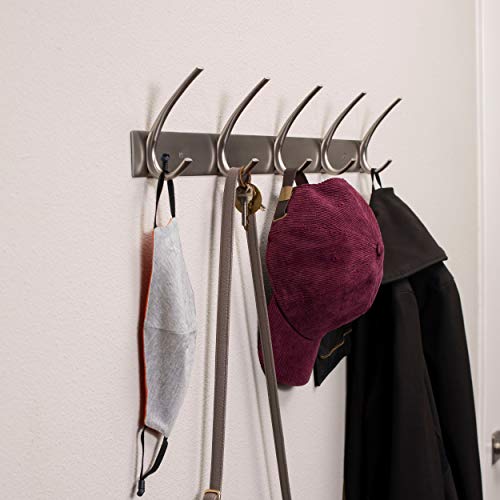 BIRDROCK HOME Premium 5-Hook Stainless Steel Coat and Hat Rack for Wall - Set of 2 - Front Door Organizer - Mounted Hanger for Jackets, Clothes, Hats, Towel - Silver Dual Hooks - Brushed Nickel Finish