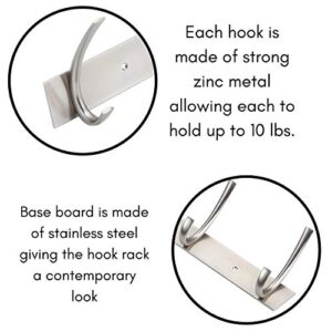 BIRDROCK HOME Premium 5-Hook Stainless Steel Coat and Hat Rack for Wall - Set of 2 - Front Door Organizer - Mounted Hanger for Jackets, Clothes, Hats, Towel - Silver Dual Hooks - Brushed Nickel Finish