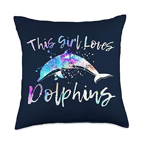 Gifts for Dolphin Lover Girls Women THIS Girl Women Teen Kids Love Dolphins Beach Throw Pillow, 18x18, Multicolor