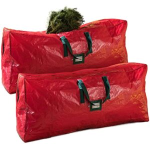 zober 2-pack artificial extra large christmas tree storage bag - fits up to 9-foot holiday xmas disassembled trees with durable reinforced handles & dual zipper - waterproof material protects from dust, moisture & insects (red)