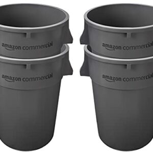 AmazonCommercial 44 Gallon Heavy Duty Round Trash/Garbage Can, Grey, 4-pck