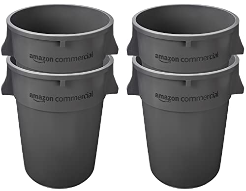 AmazonCommercial 44 Gallon Heavy Duty Round Trash/Garbage Can, Grey, 4-pck